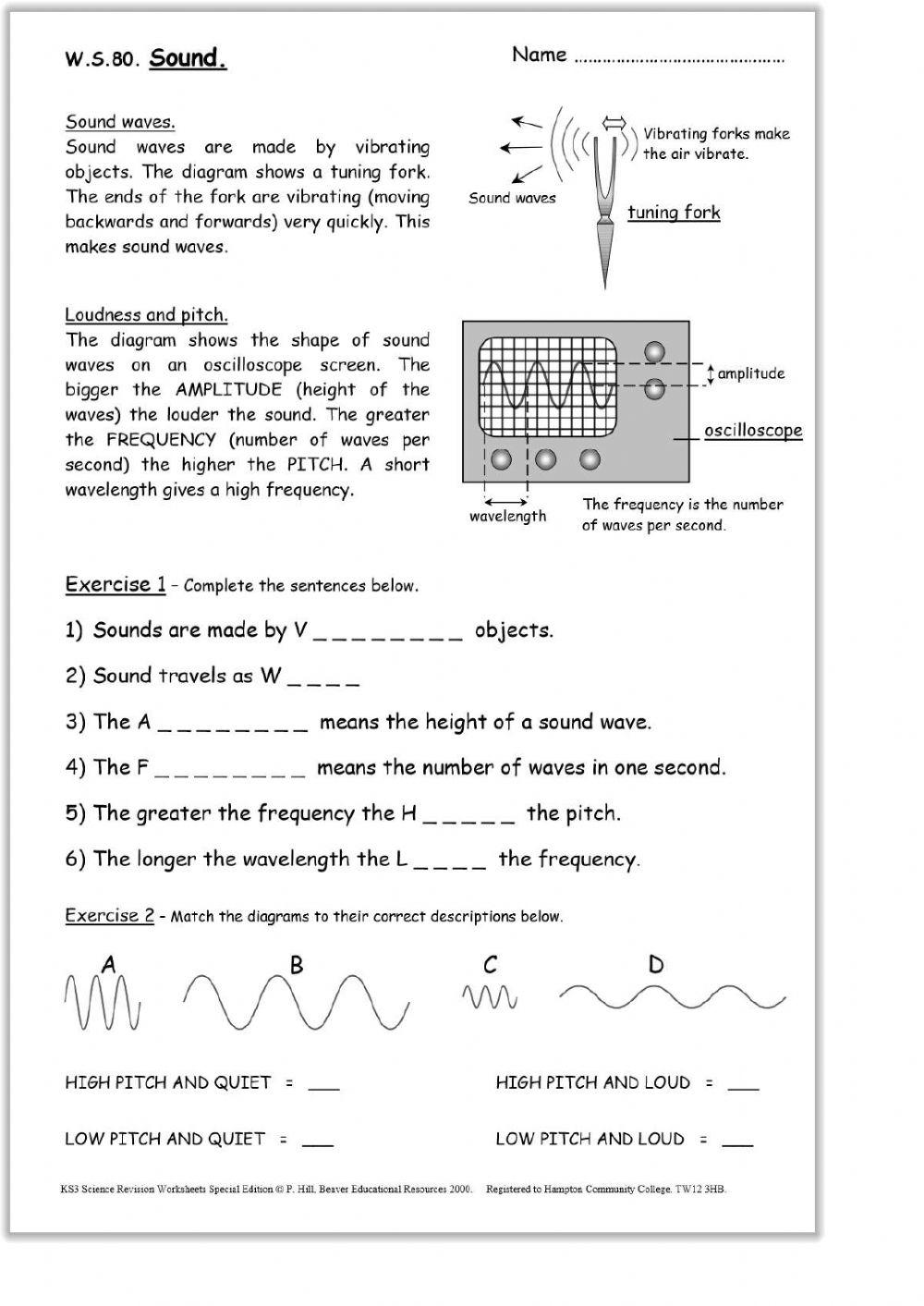 KS3 colour and sound online exercise for | Live Worksheets