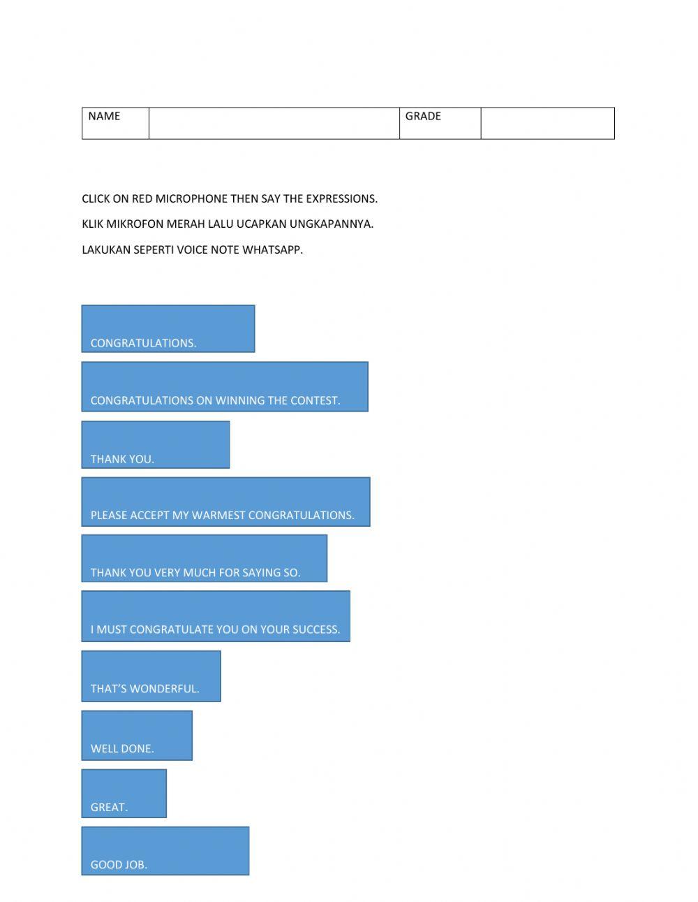 Congratulations worksheet | Live Worksheets