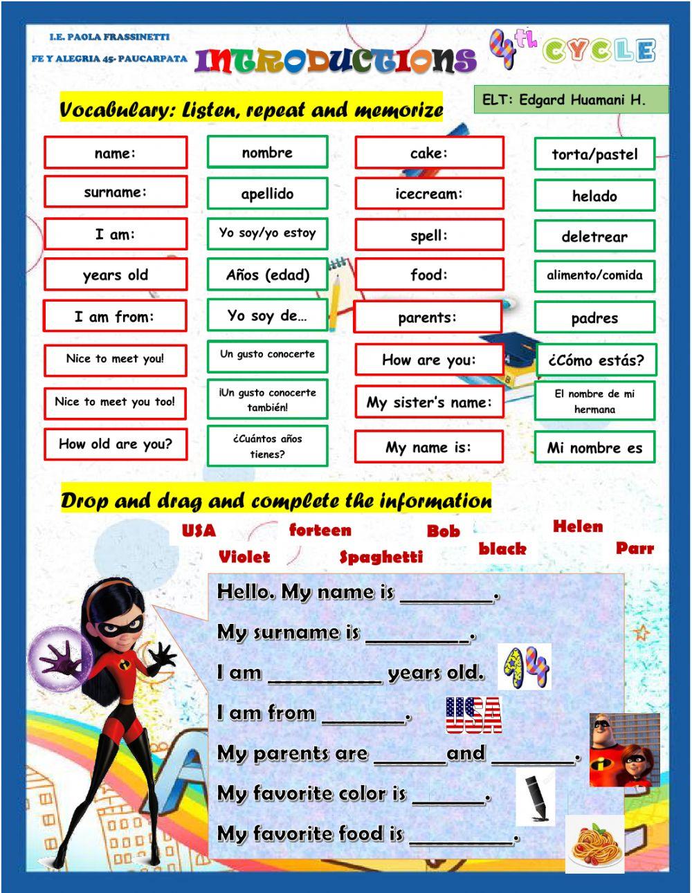 Introductions | Free Interactive Worksheets | 435881