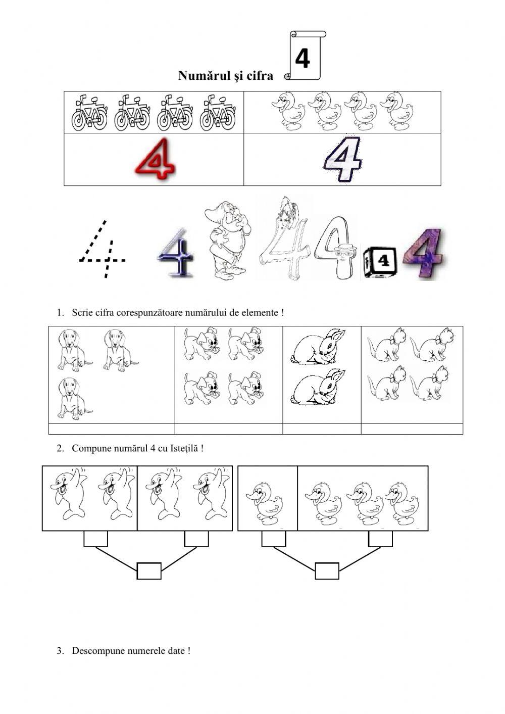 Numarul si cifra 4 interactive worksheet | Live Worksheets