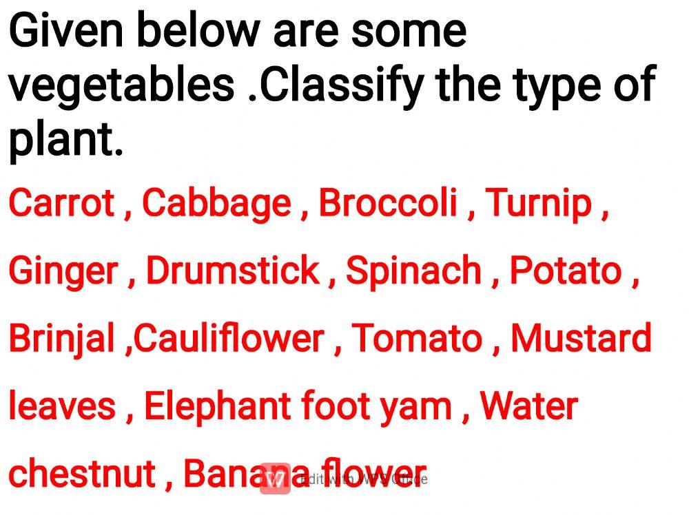 Classify the following vegetables worksheet | Live Worksheets