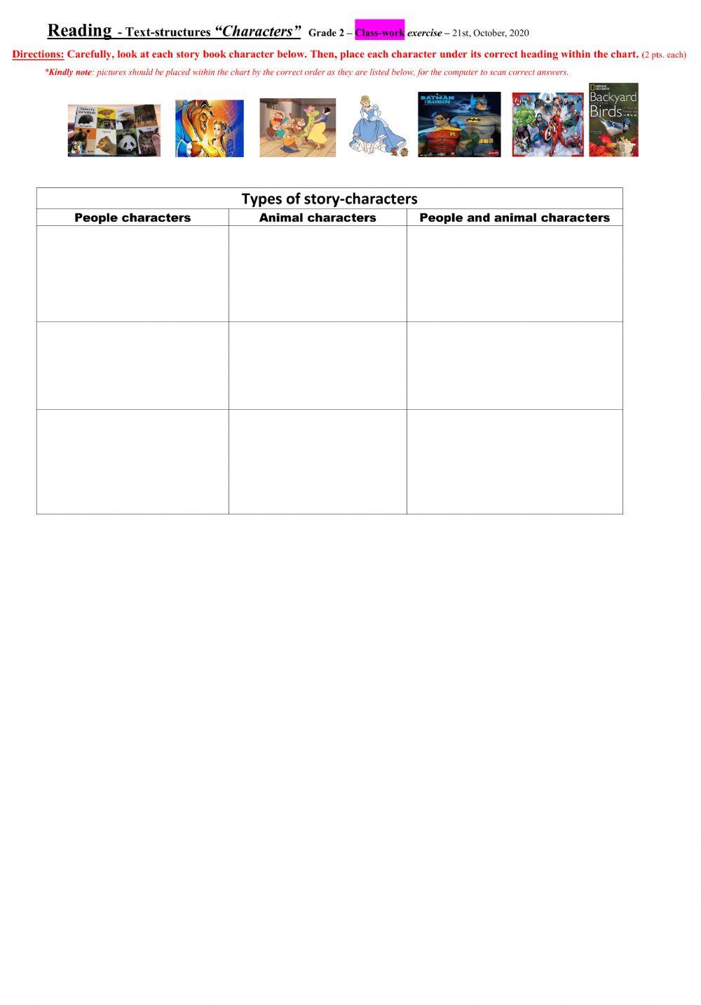 Story-characters worksheet | Live Worksheets