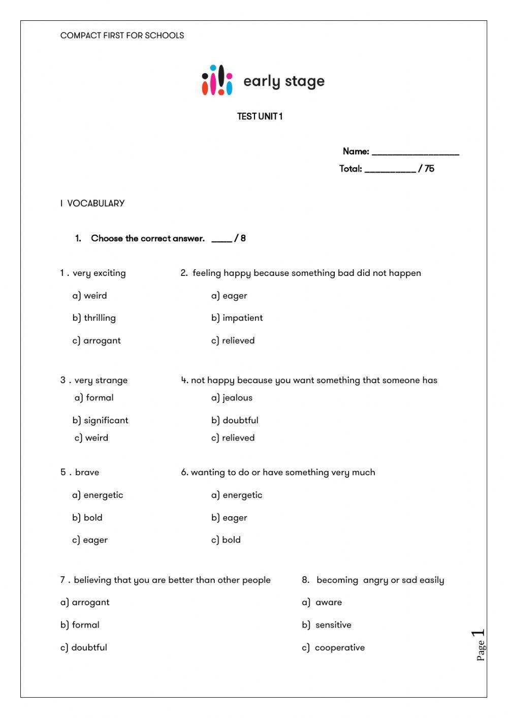 test compact first unit 1 online exercise for | Live Worksheets