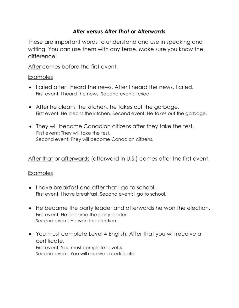 After versus Af… | Free Interactive Worksheets | 436850