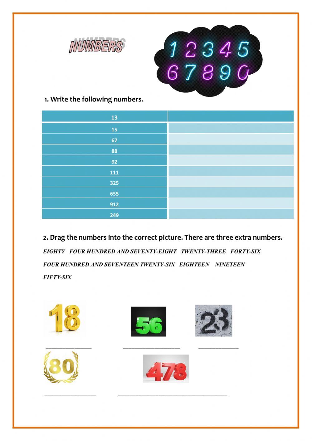 Numbers online exercise for elemental | Live Worksheets