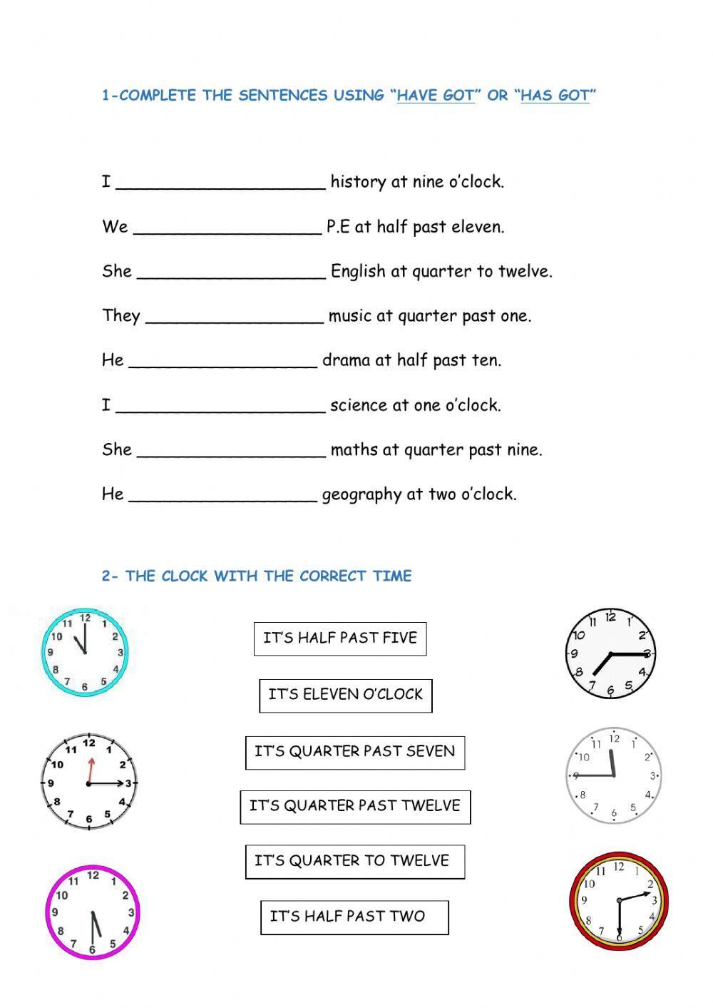 Subject and time 437042 | charo86 | Live Worksheets
