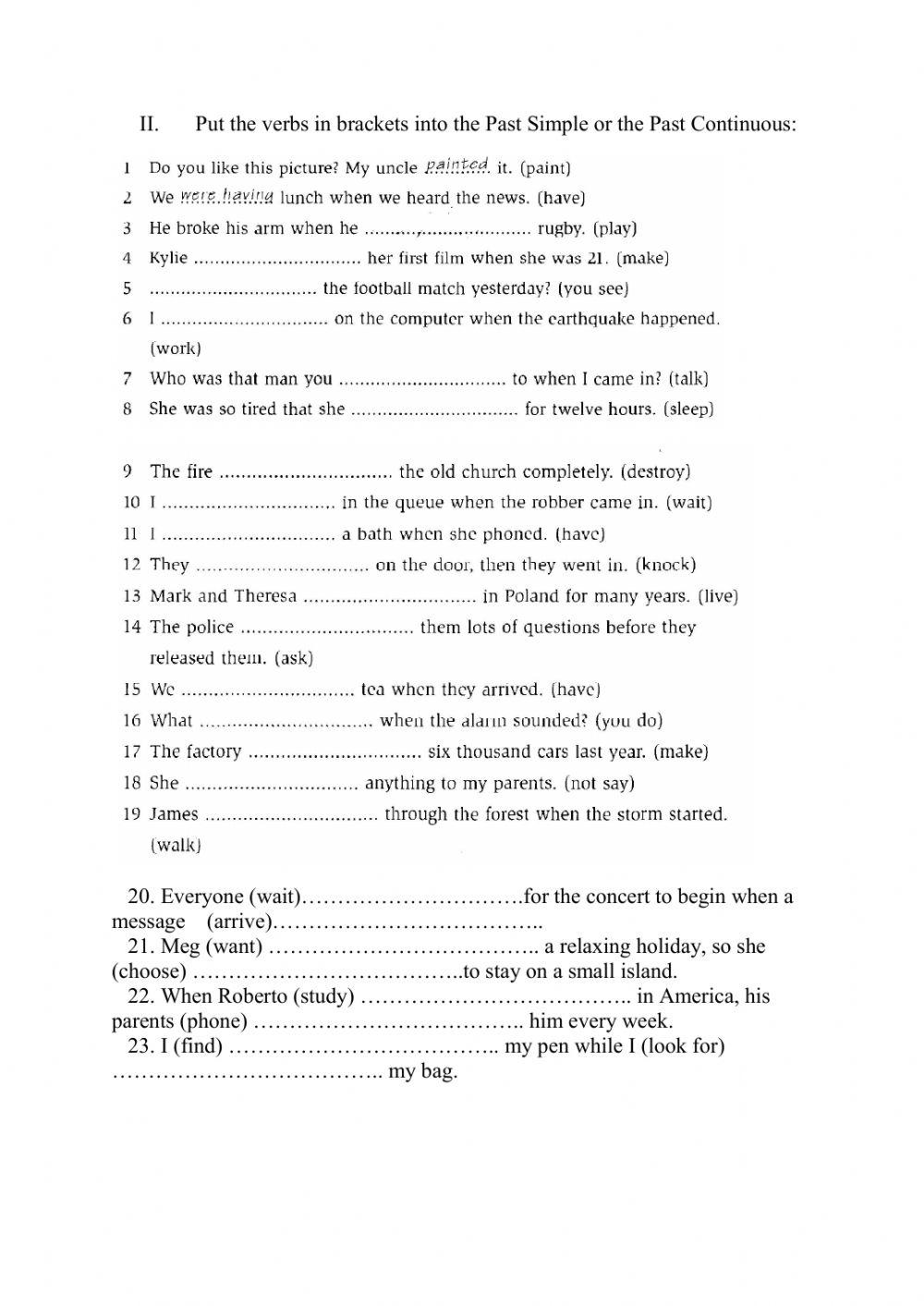 Past Simple and Past Continuous worksheet for Pre-Intermediate ...