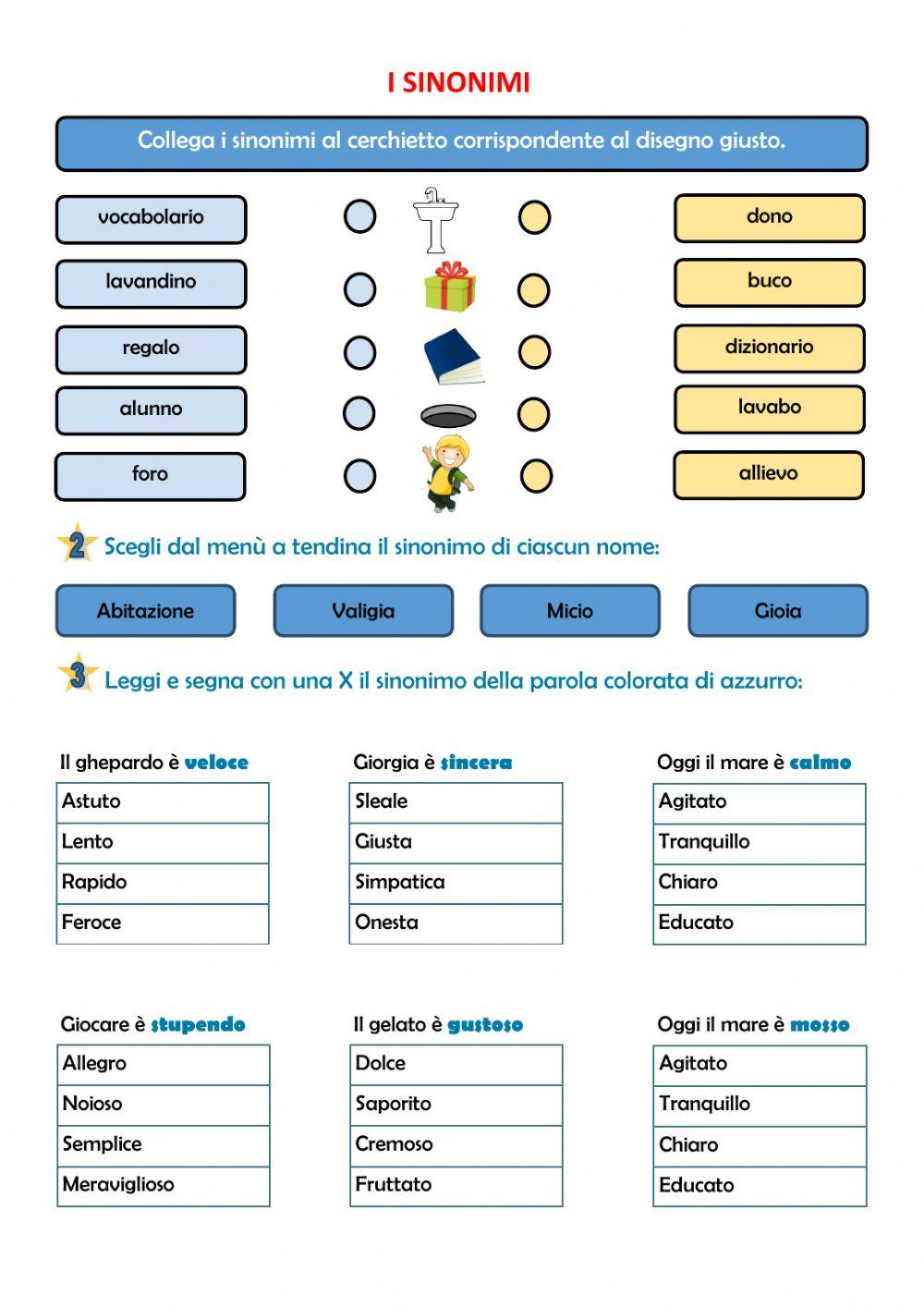 Sinonimi interactive worksheet | Live Worksheets