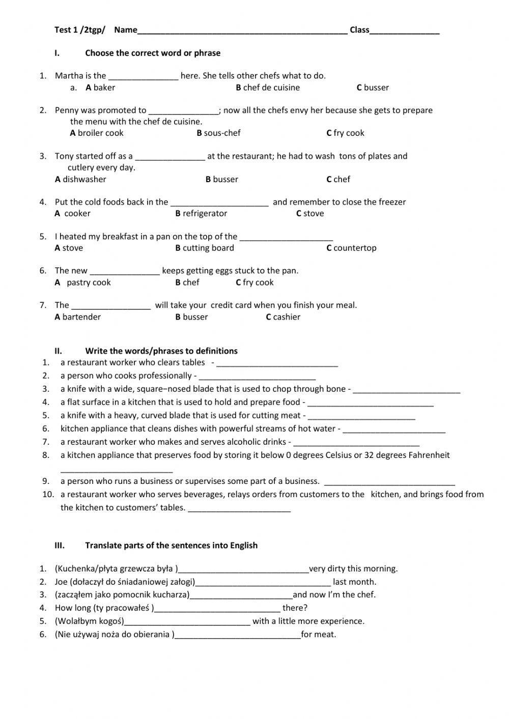 Cooking-career … | Free Interactive Worksheets | 437493