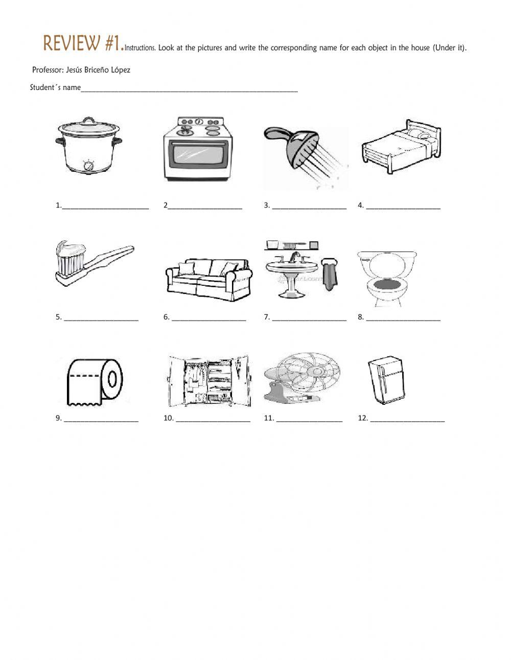 Review house objects worksheet | Live Worksheets