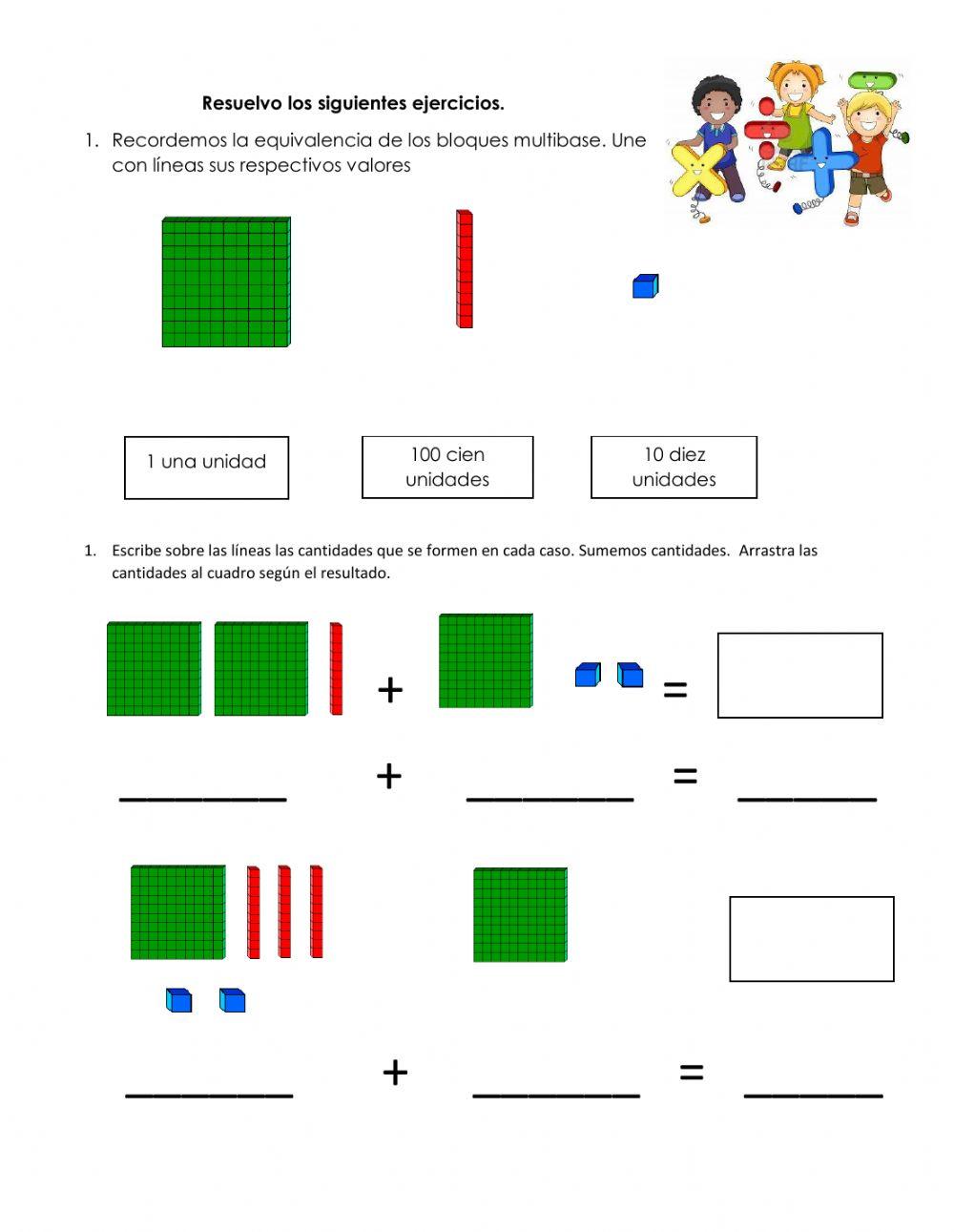 Sumas con bloques multibase worksheet | Live Worksheets
