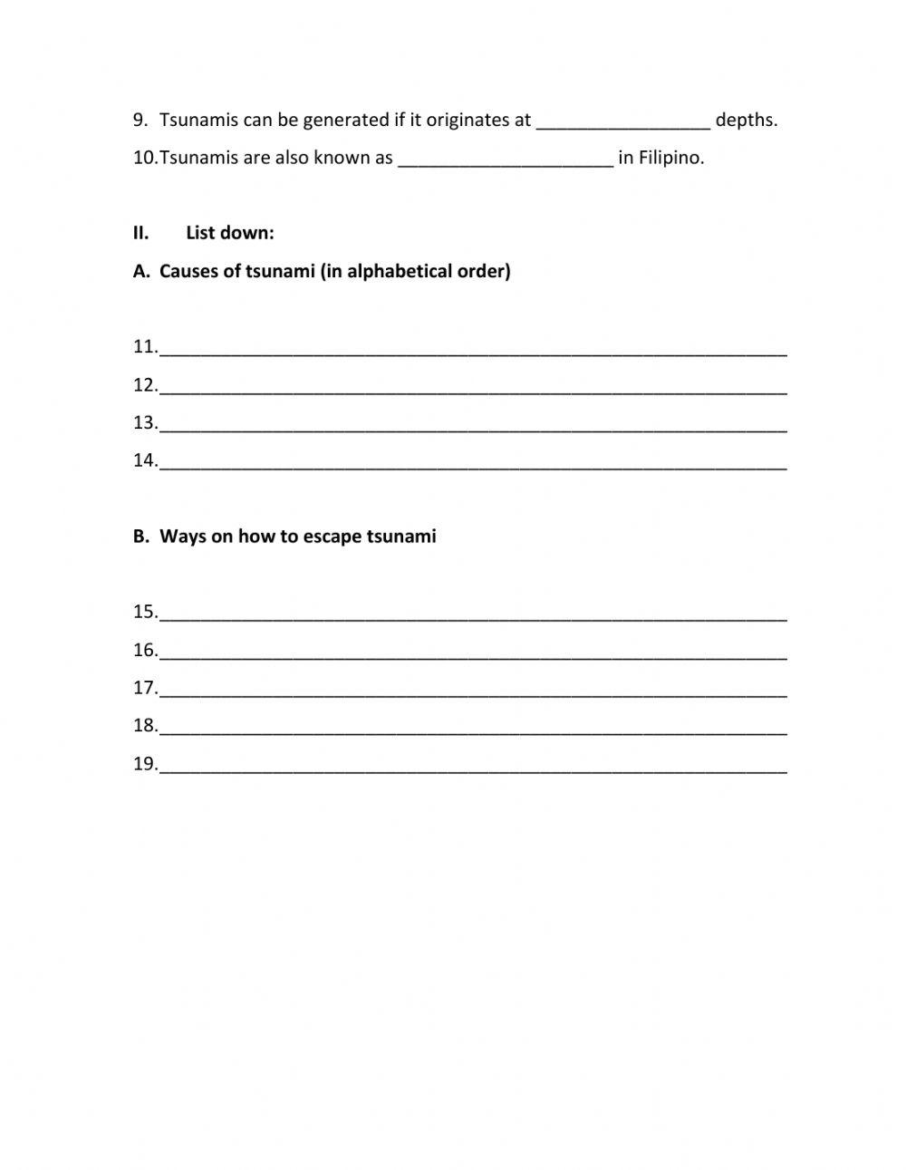 Tsunami | Free Interactive Worksheets | 438305