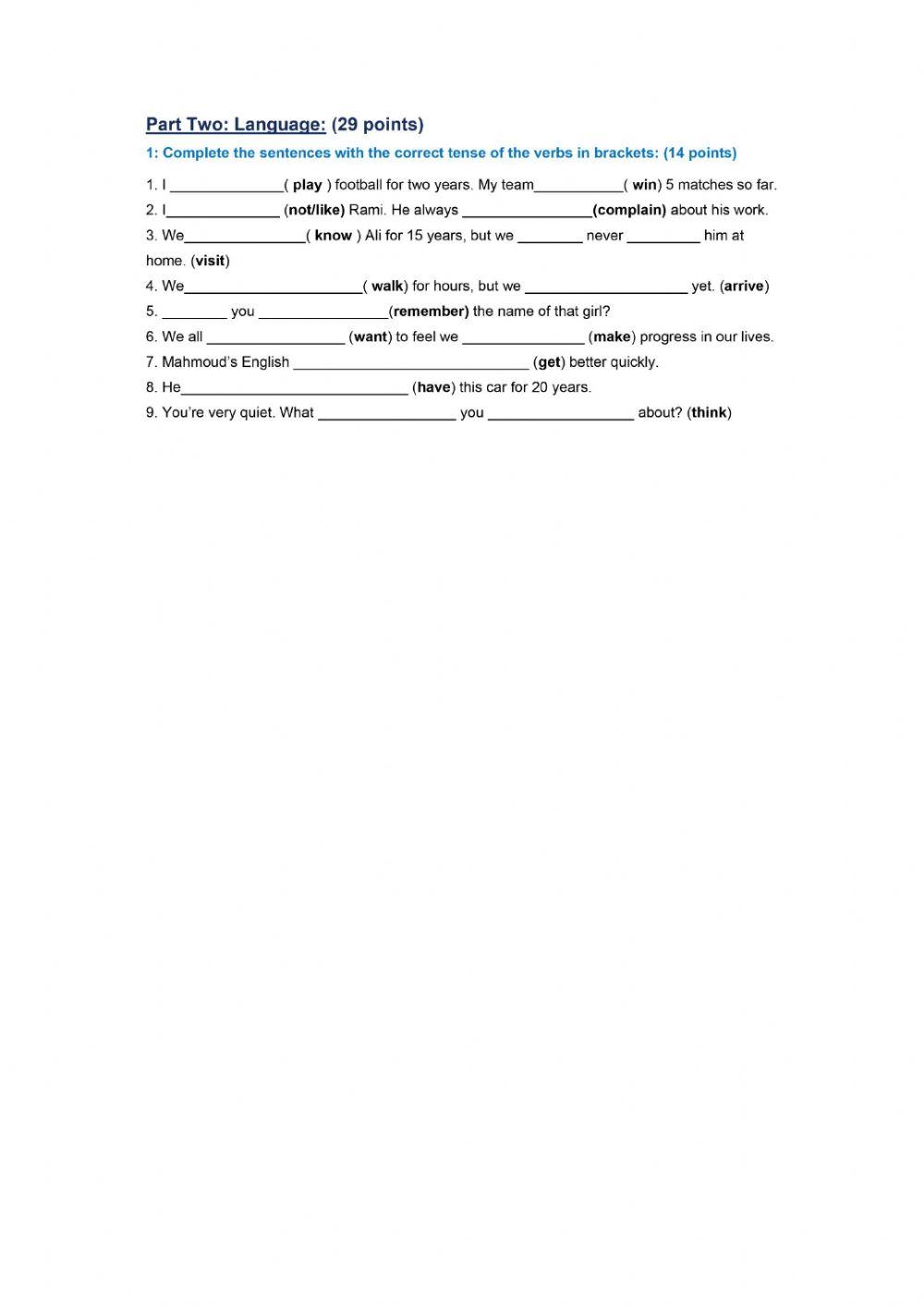 Tenses interactive activity for grade 12 | Live Worksheets