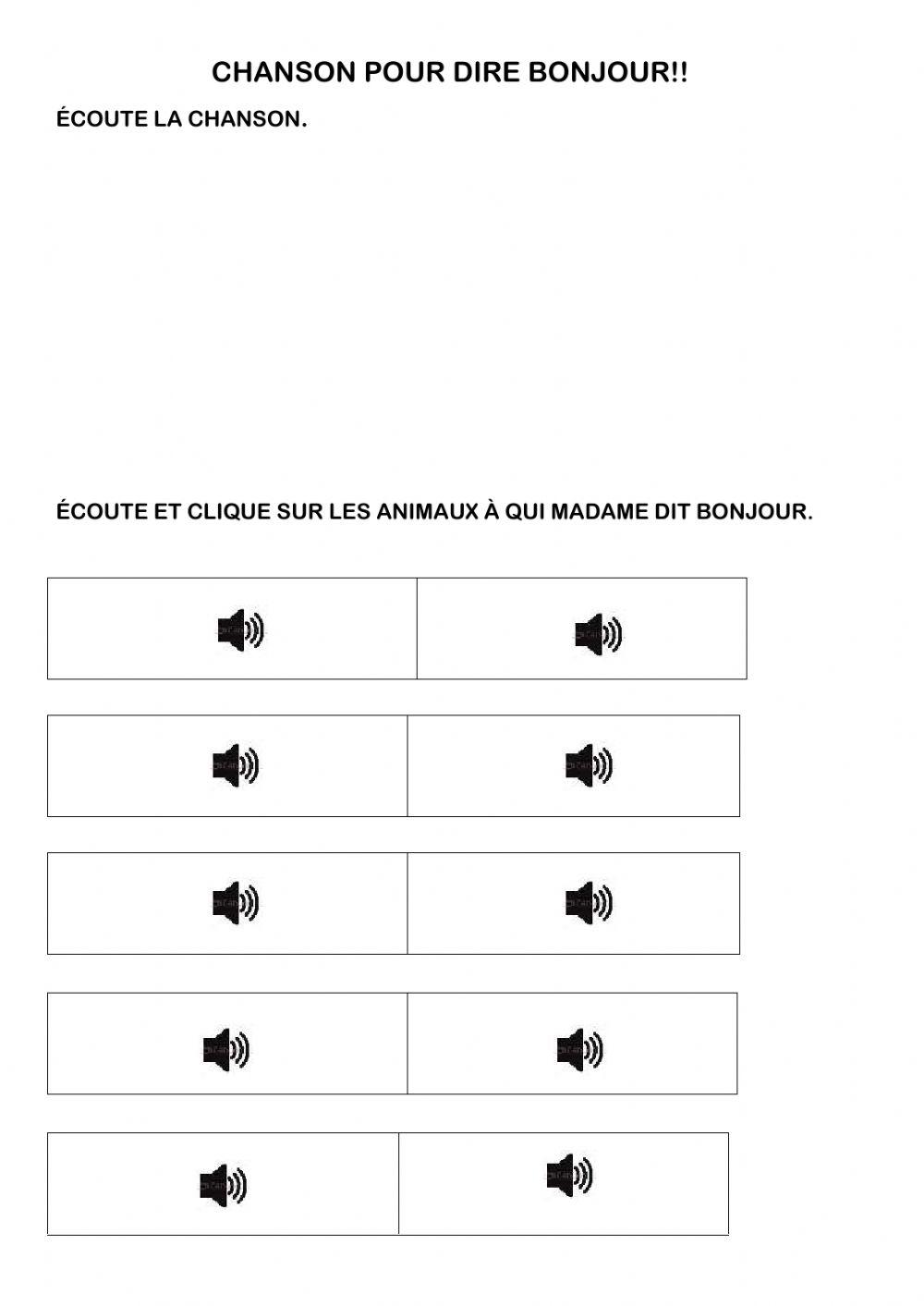 CHANSON POUR DIRE BONJOUR online exercise for | Live Worksheets