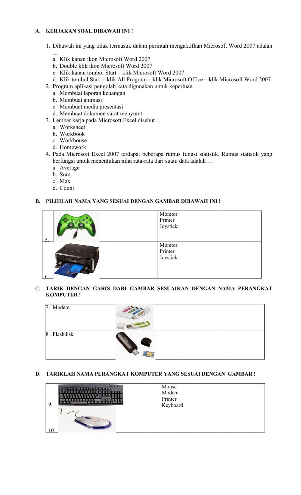 Tagihan soal perangkat komputer worksheet | Live Worksheets