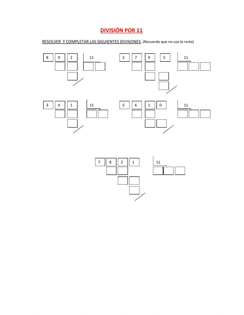 División por 11 worksheet | Live Worksheets