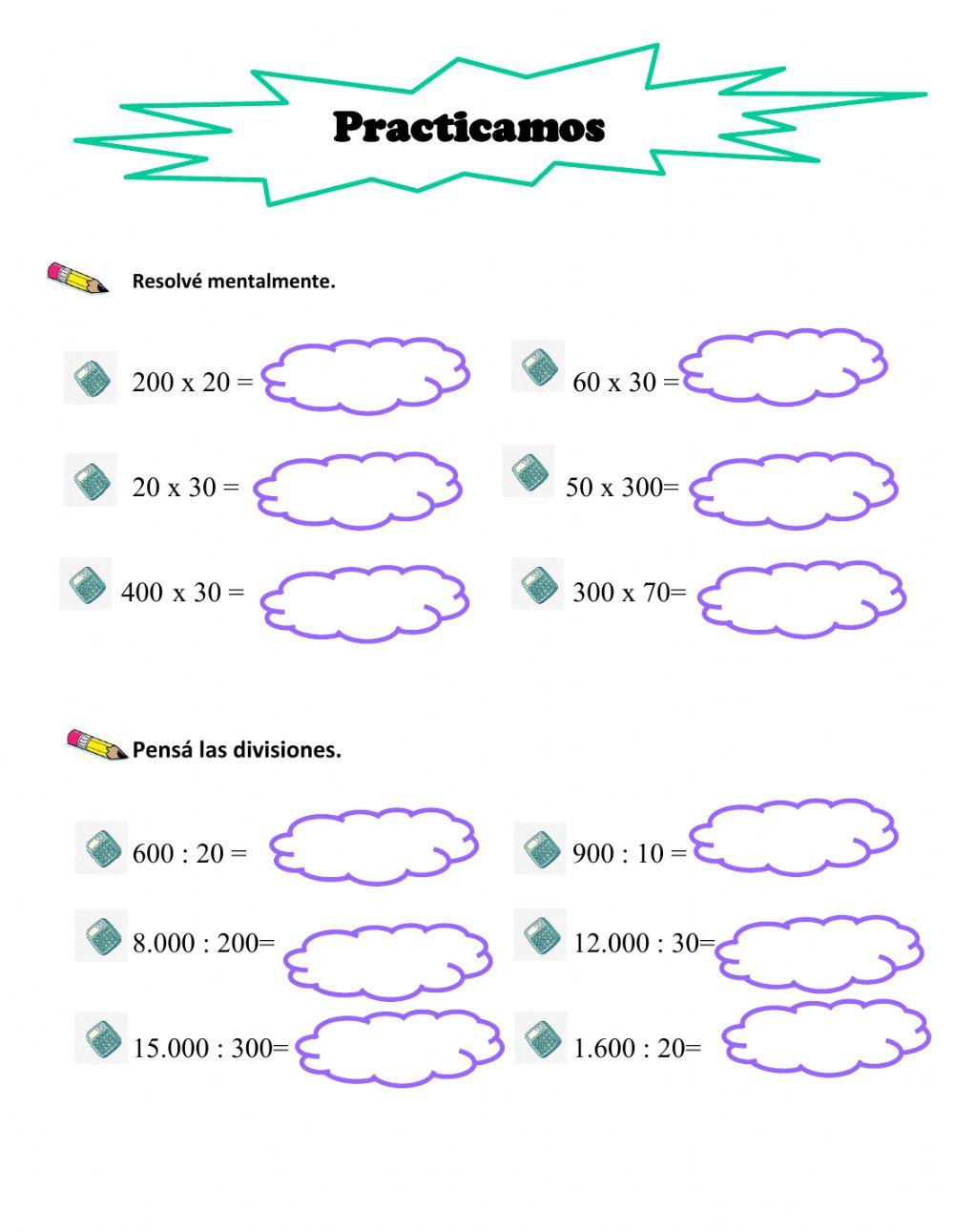 Mult. y Div.- Por unidad seguida de ceros worksheet | Live Worksheets