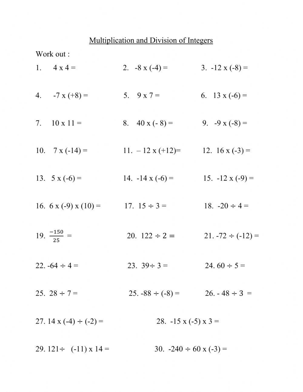 Integers interactive exercise for GRADE 10 | Live Worksheets