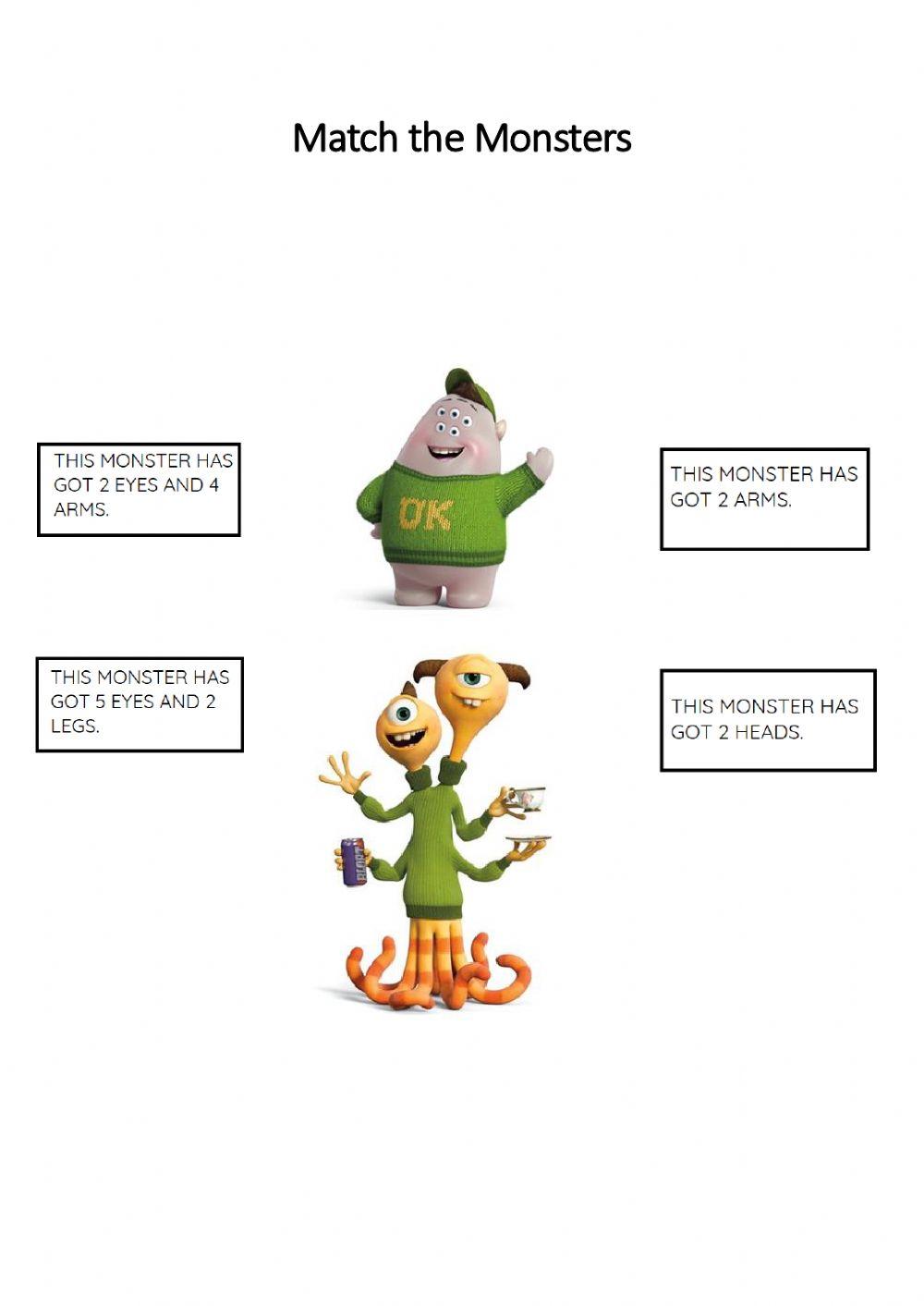 Monster Body Parts interactive worksheet | Live Worksheets