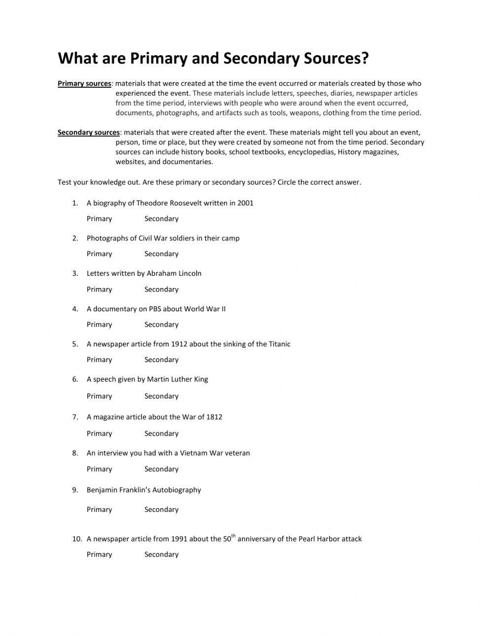 Primary Sources Vs Secondary Sources Worksheet Live Worksheets primary-sources-vs-secondary-sources-worksheet-live-worksheets