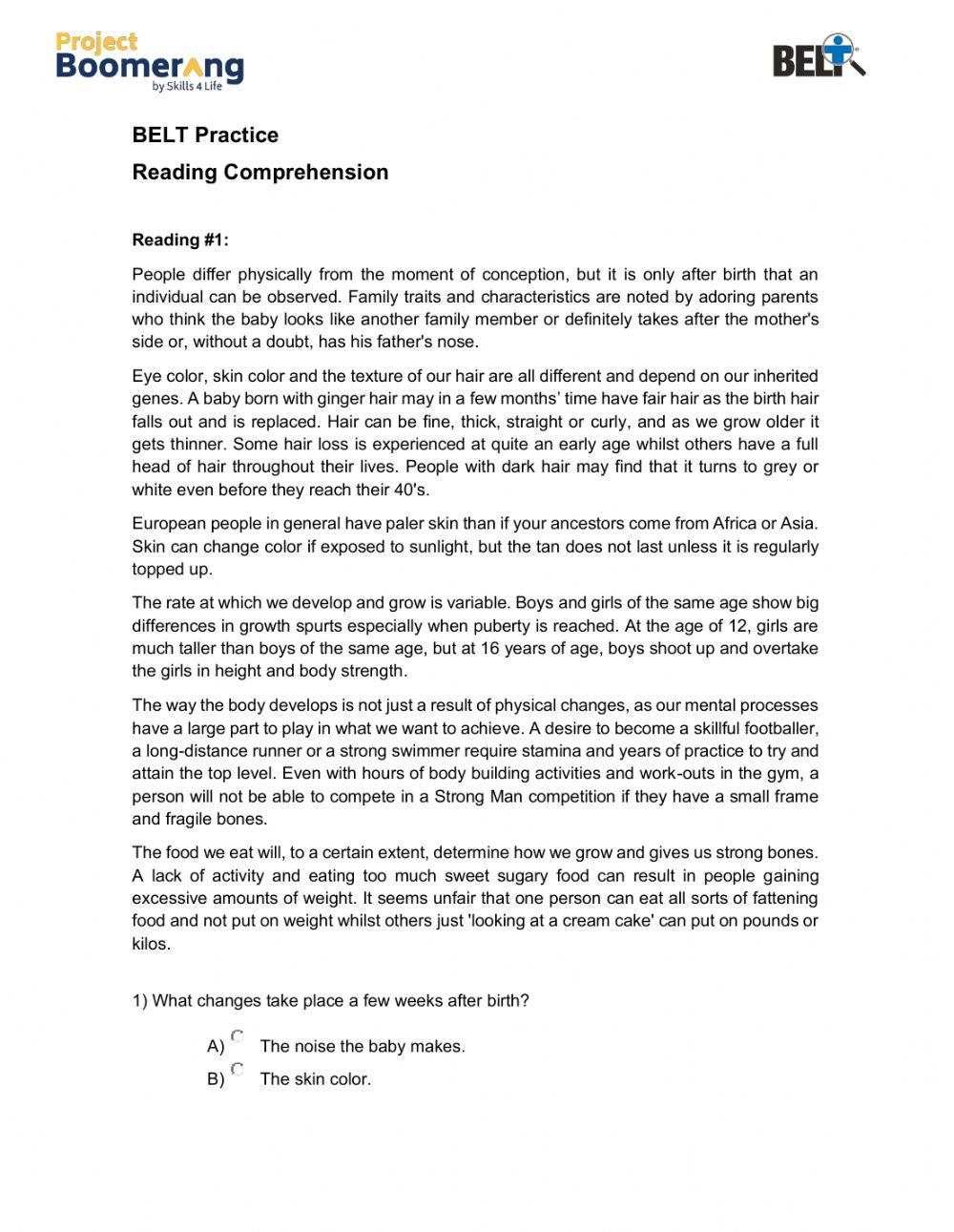 440555 | BELT Reading Comprehension Practice Part II