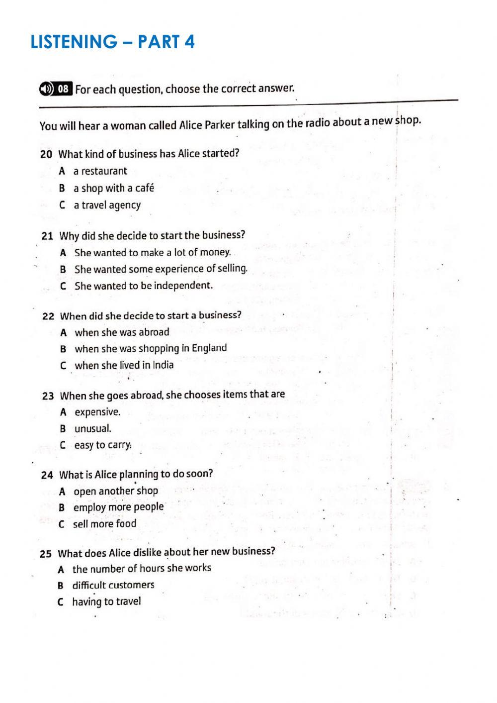 PET Listening Part 4 6163592 | ingles_pet1 | Live