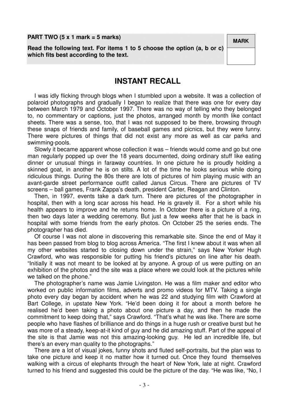 Reading 07 worksheet | Live Worksheets