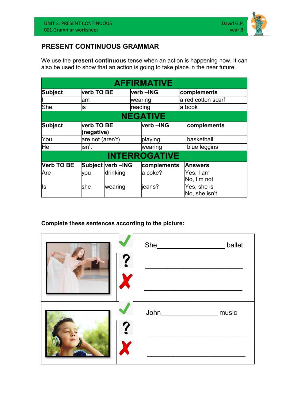 3rd cycle. unit 2. 001 grammar. present continuous worksheet | Live ...