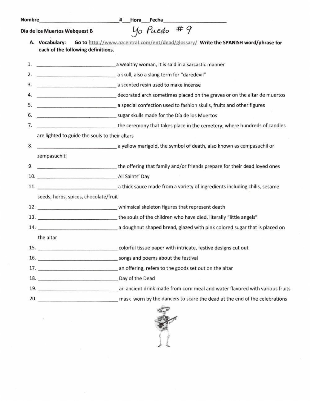 Spanish 1 Yo Puedo Dia De Muertos 9b Worksheet Live Worksheets