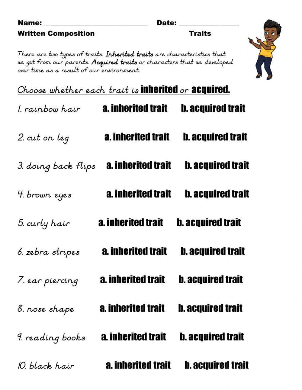 Inherited Traits Worksheet Inherited Traits Worksheet