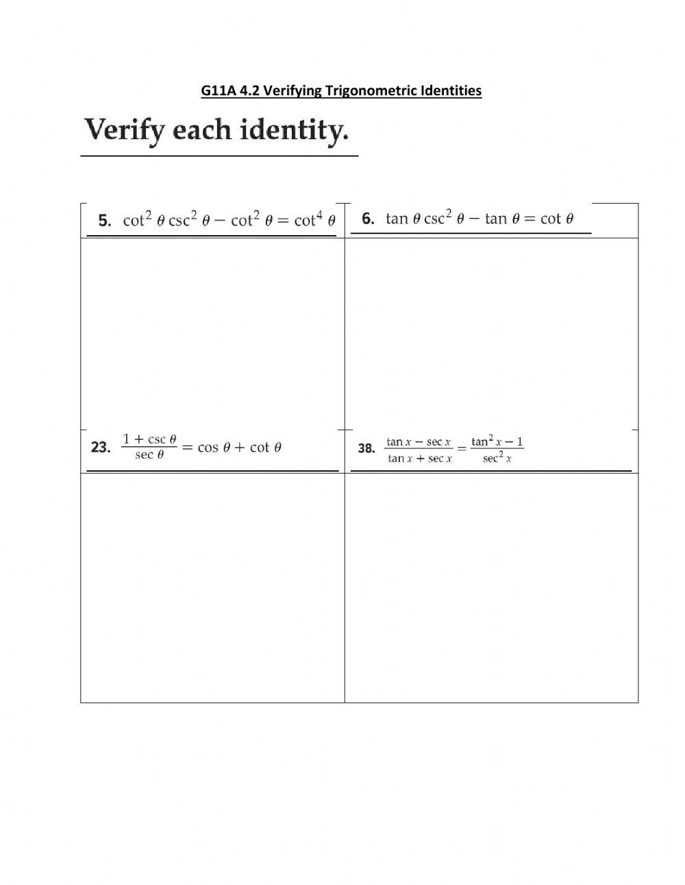Verifying Trigonometric Identities Worksheet FormalPeriodic Verifying Verifying Trigonometric Identities Worksheet FormalPeriodic Verifying