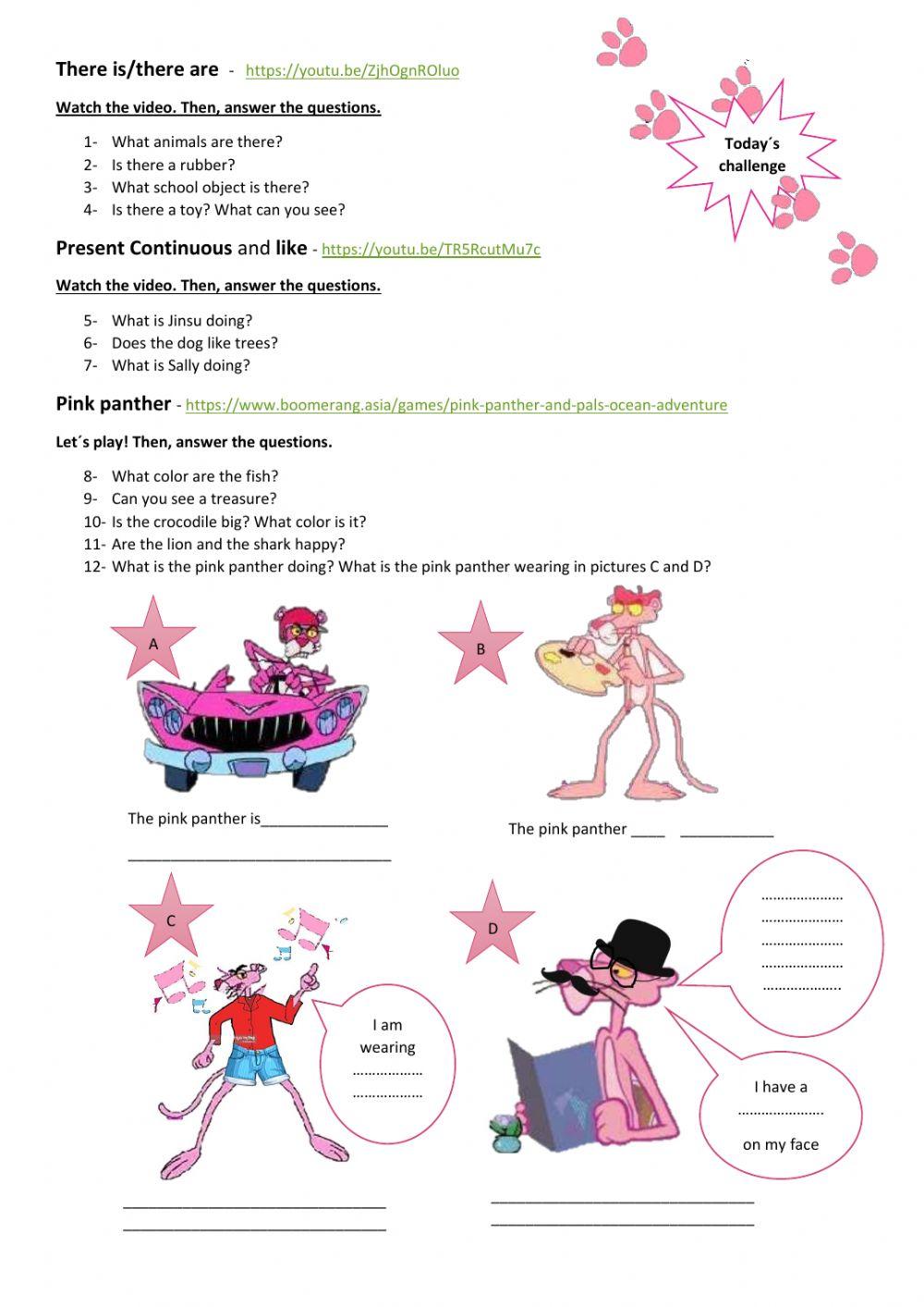 Pink panther - Let-s revise! worksheet | Live Worksheets