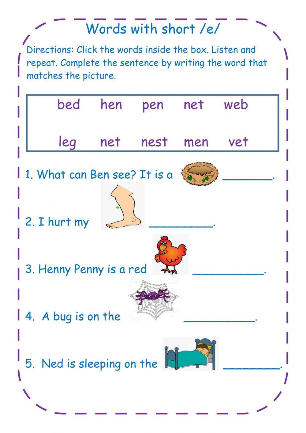 Words With Short e Sound Worksheet Live Worksheets words-with-short-e-sound-worksheet-live-worksheets