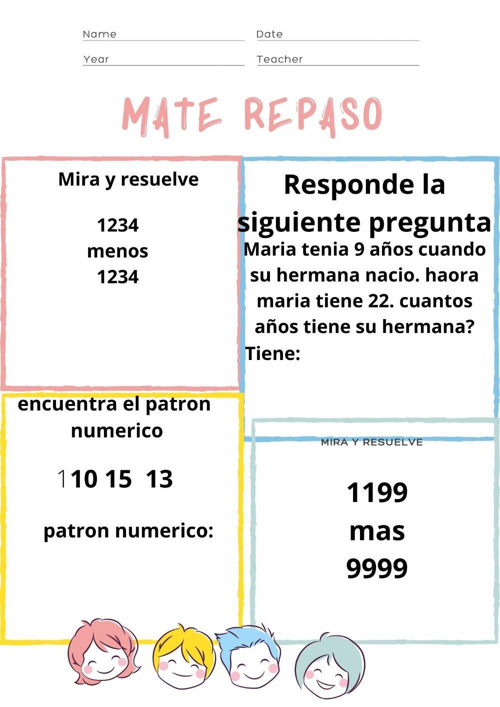 Repaso Mate activity for todos | Live Worksheets