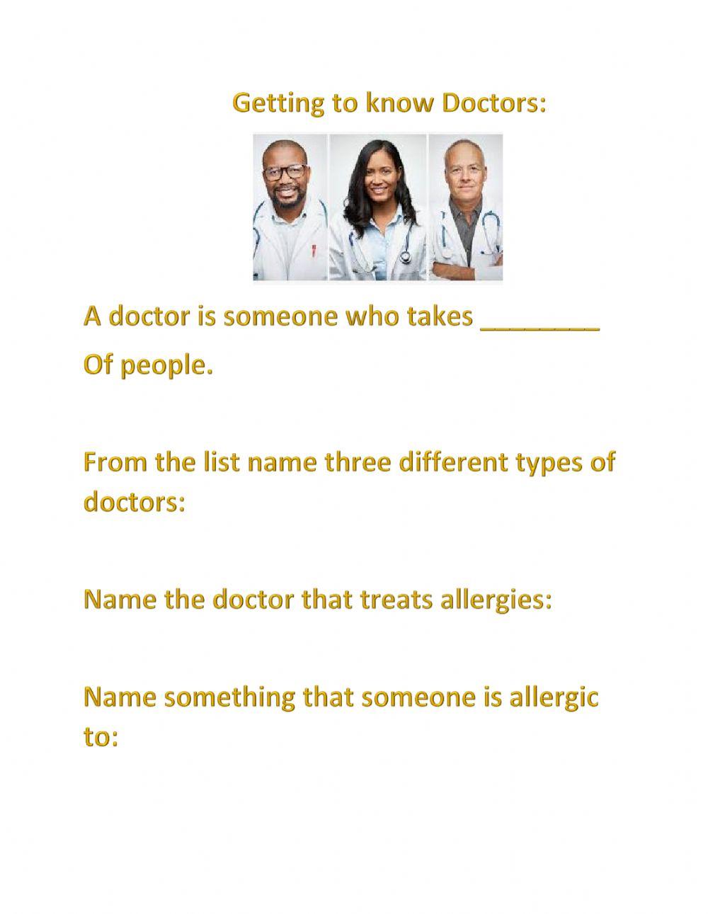 Getting to know doctors worksheet | Live Worksheets