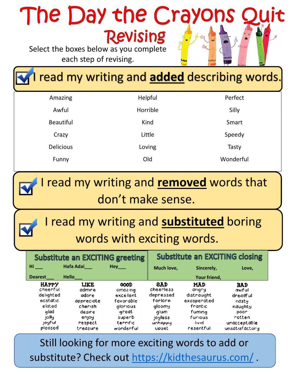 The Day the Crayons Quit Revising Checklist 444949