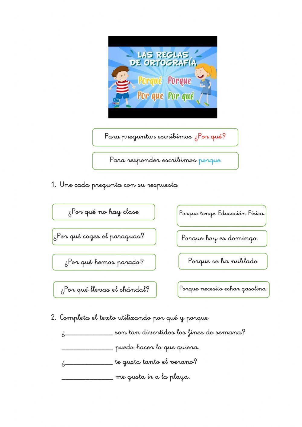 Por qué y porque | Free Interactive Worksheets | 445809