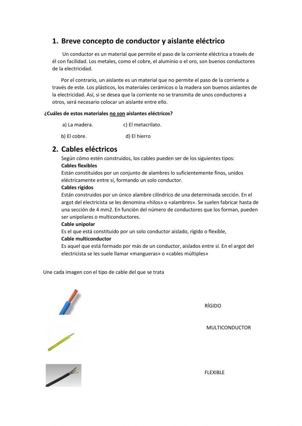 Cables electricos worksheet | Live Worksheets