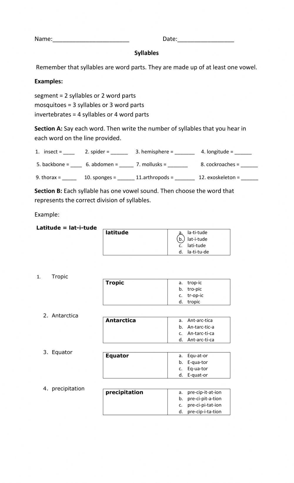 Syllables activity for 4 | Live Worksheets