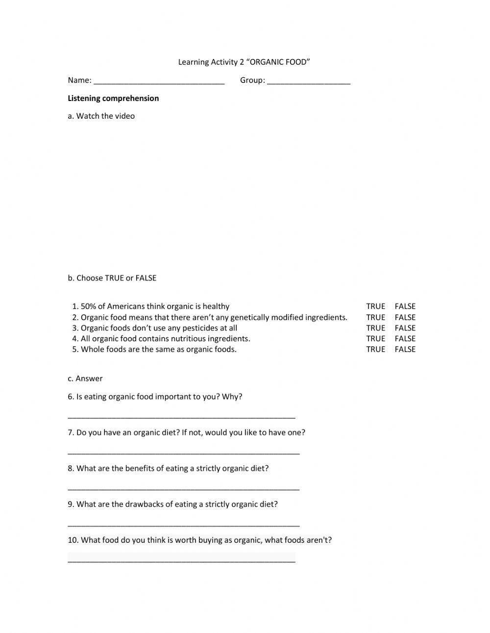 Organic Food - … | Free Interactive Worksheets | 447330