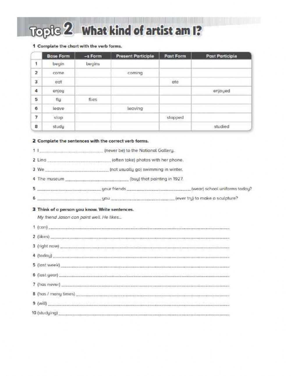 6TH TOPIC 2 THE 5 FORMS OF THE VERB online exercise for | Live Worksheets
