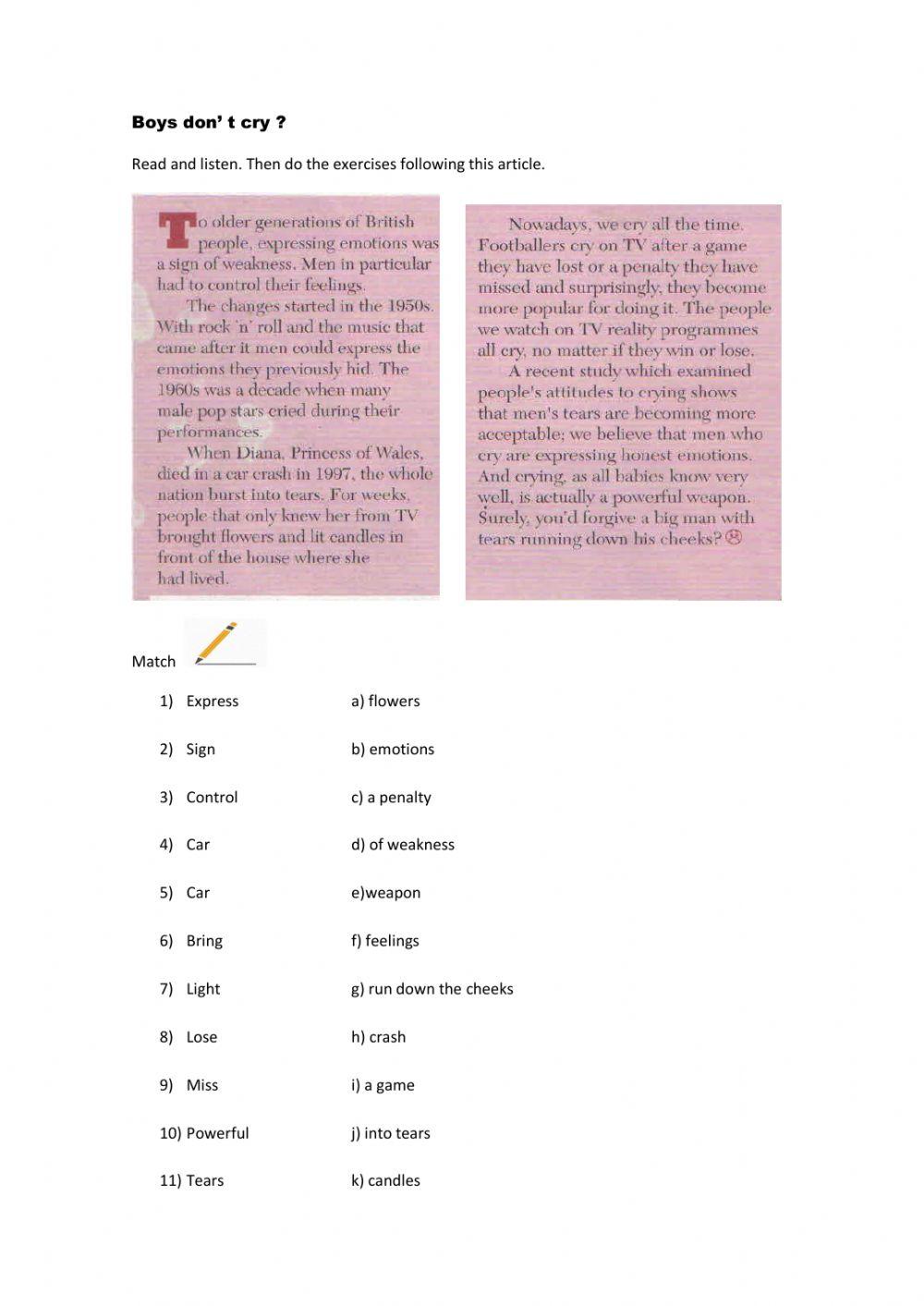 Feelings : Cryng. Choices Pre Elementary- Module 12 worksheet | Live ...