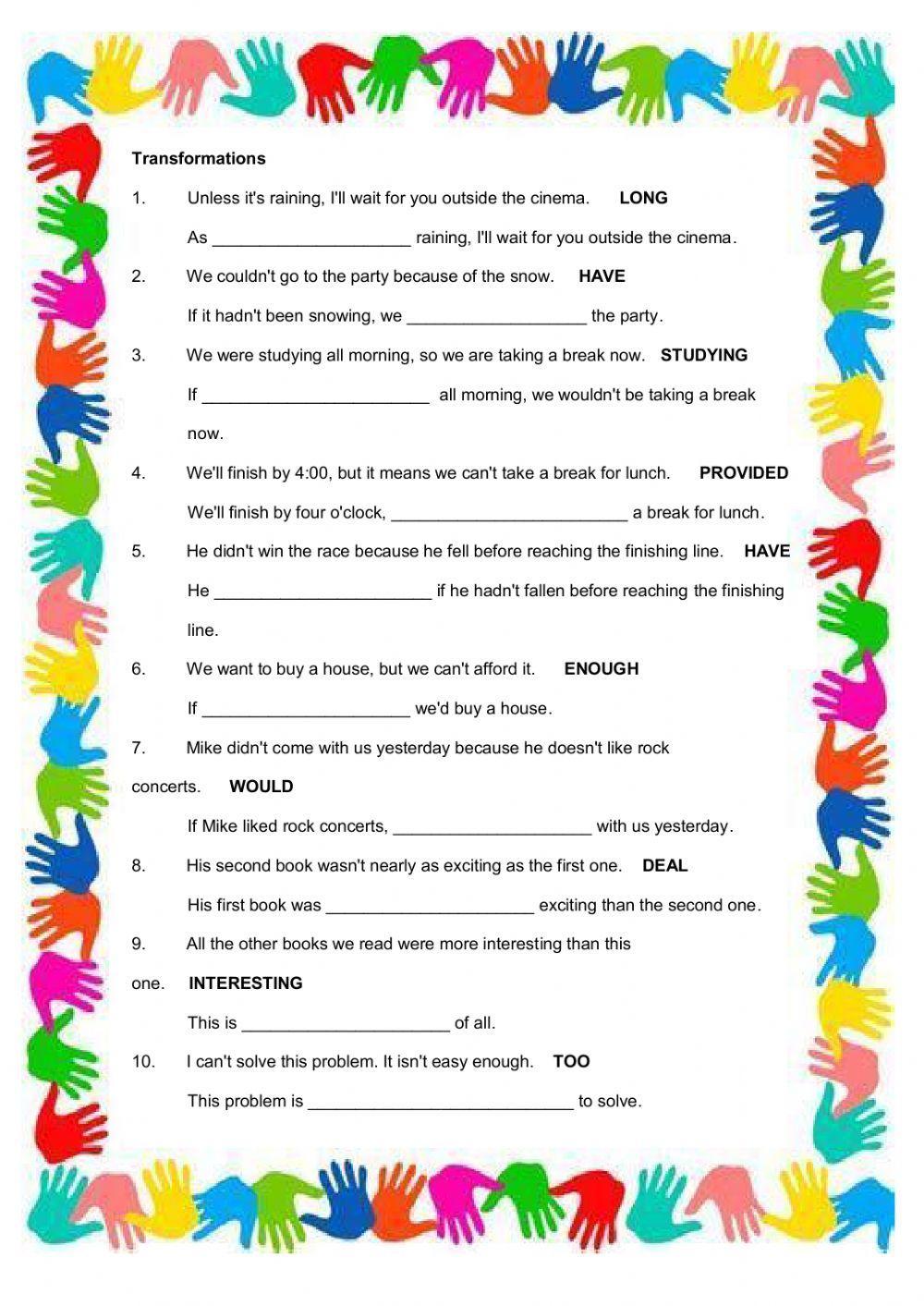 Complete FCE. Revision units 1 to 9. Transformations 1. worksheet ...