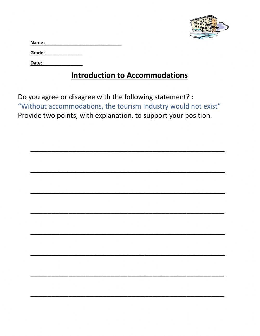 Introductrion to accommodations worksheet | Live Worksheets