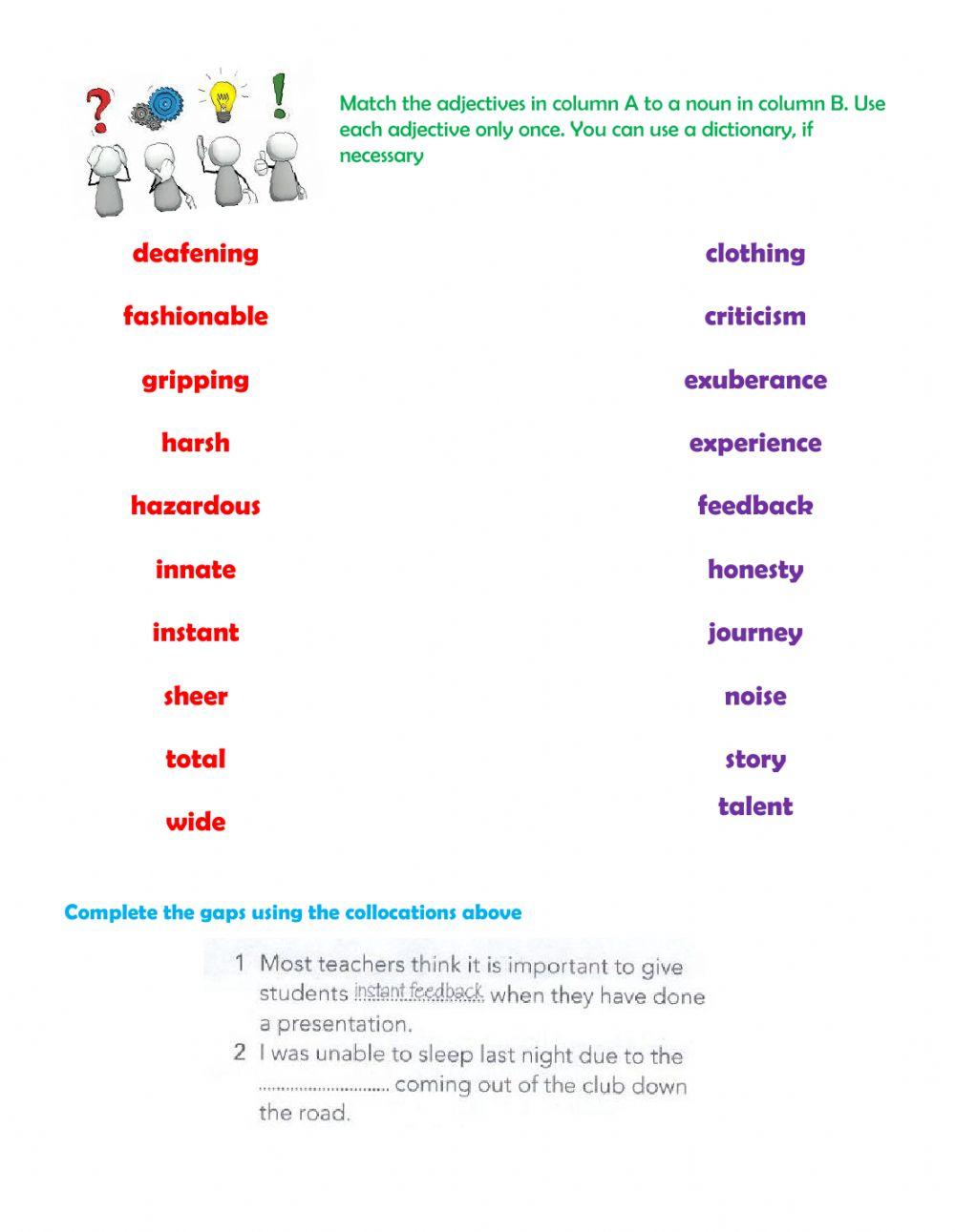 Adjective Noun Collocations 2 online exercise for | Live Worksheets