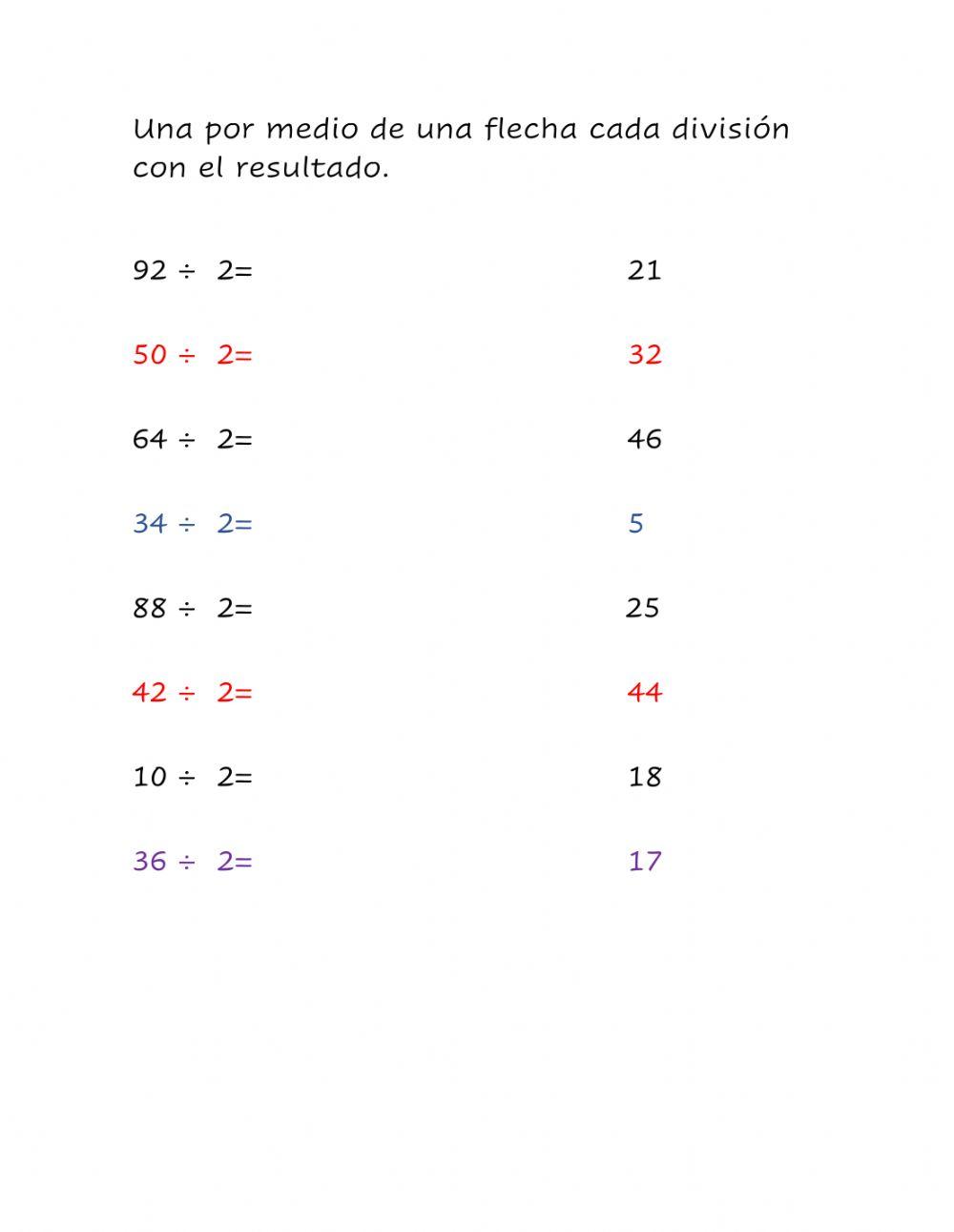 Divisiones entre 2 worksheet | Live Worksheets