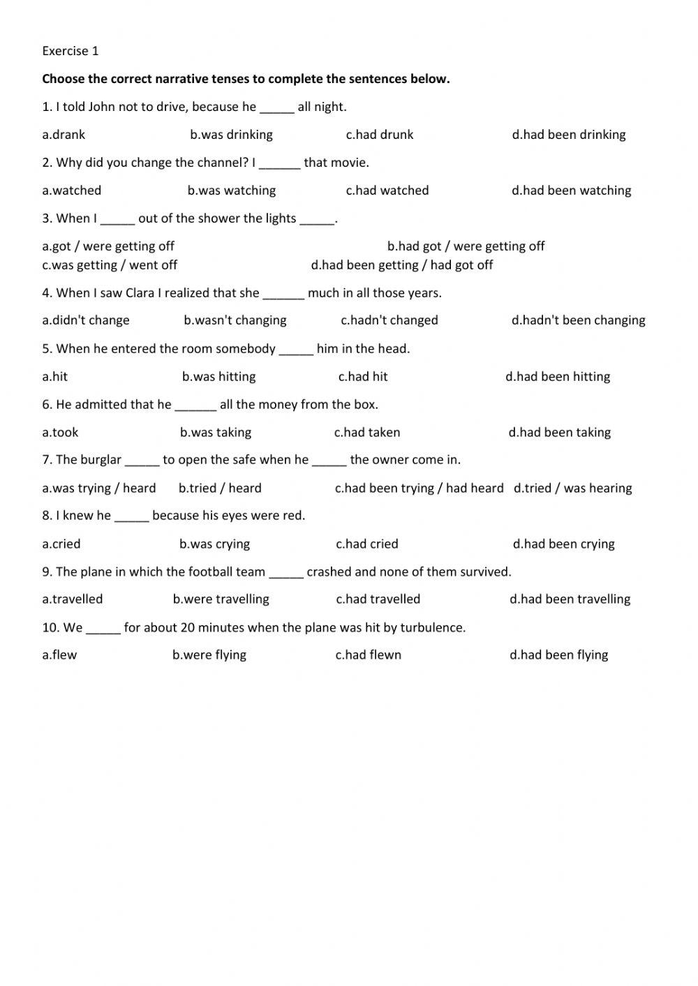 Narrative tenses ex 1 online exercise for | Live Worksheets