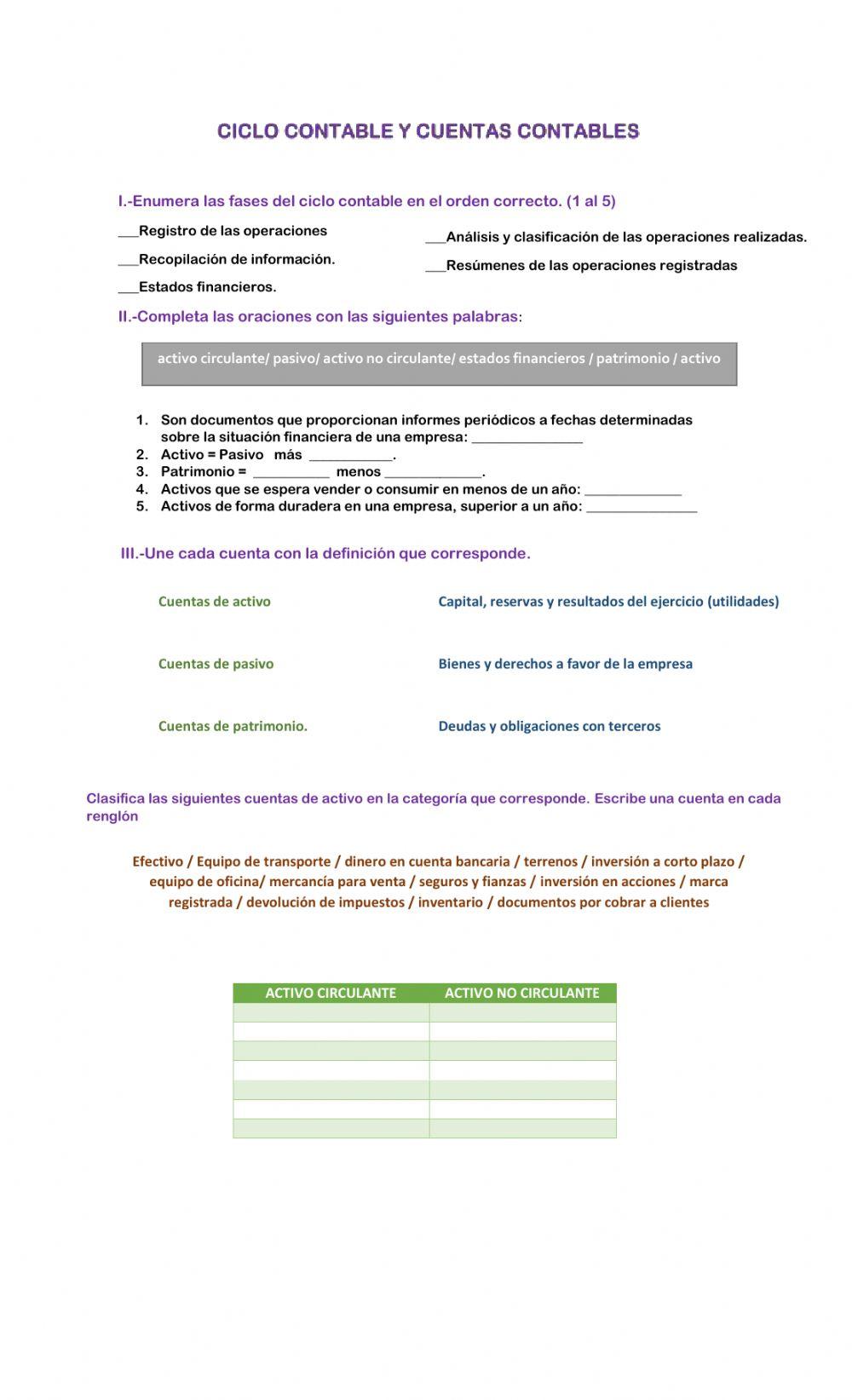 Ciclo contable … | Free Interactive Worksheets | 449985