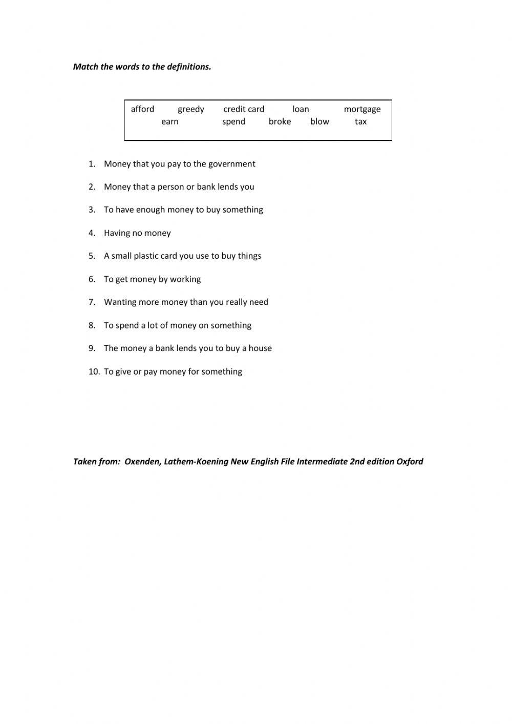 450107 | Money Vocab | ndespinoza | LiveWorksheets