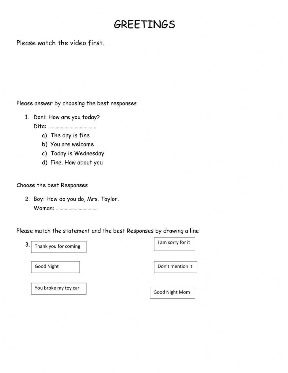 Greetings | Free Interactive Worksheets | 450288